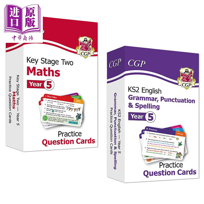 英国CGP原版 New KS2 Maths English Question Cards 小学5年级 数学 英语 语法 拼写 练习问答卡套装2册 含答案