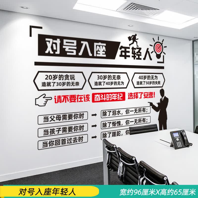 创意企业办公室文化墙面装饰3D立体激励墙贴纸贴画自粘公司励志贴 对号入座年轻人 大