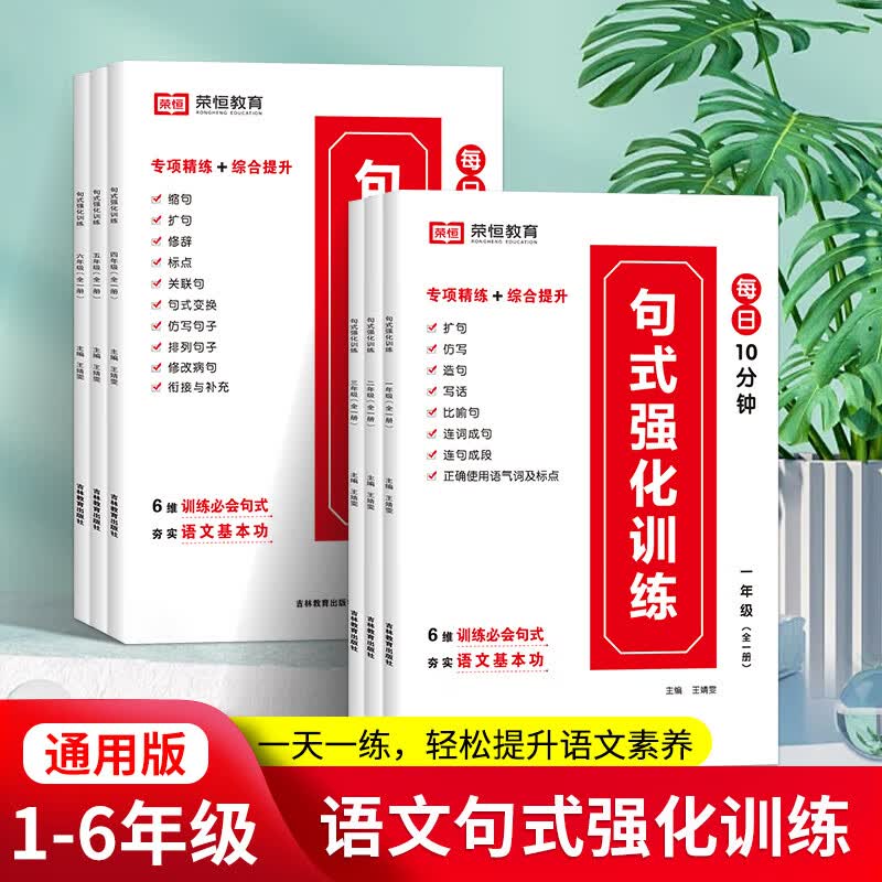 小学语文句式强化训练大全句子训练专项练习人教版小学生一二年级三年级四五六优美句子积累修辞手法的好词好 【2本】句式强化训练+优美句子 小学二年级