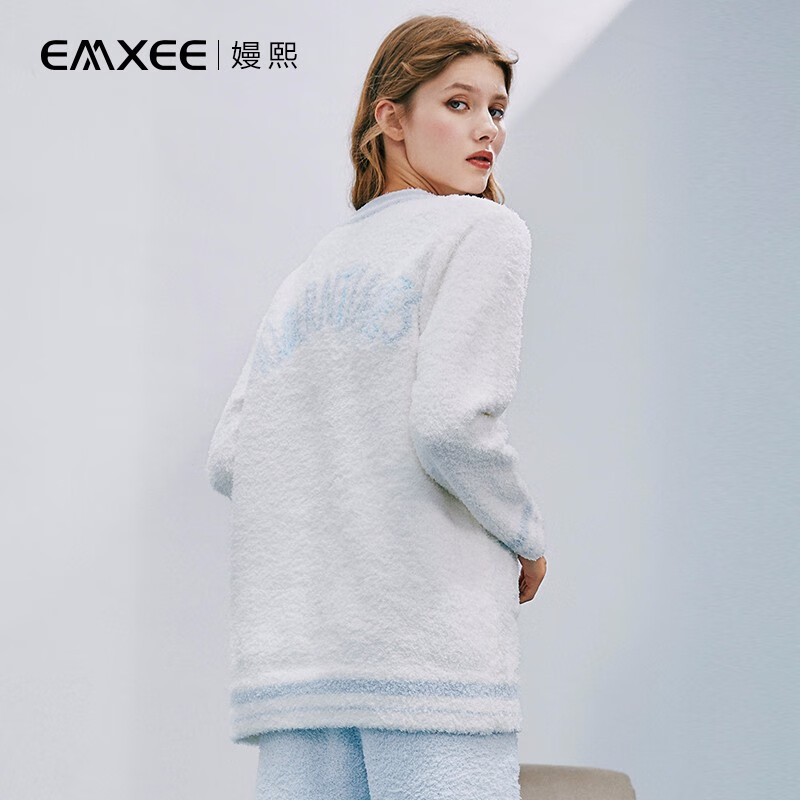 嫚熙（EMXEE）秋冬季半边绒月子服孕妇哺乳睡衣产妇产后保暖加厚加绒家居服 开衫-独角兽-浅蓝色 L-京东-618/双十一/双11-京东折扣隐藏大额优惠券