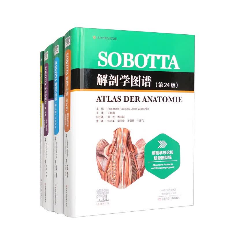 现货 sobotta解刨学图谱（第24版）（共4册）内脏器官+头部、颈部和神经解剖+肌、关节和神经图表+角军剖学总论和肌骨骼系统 人体解剖学图谱 临床影像医学实用知识