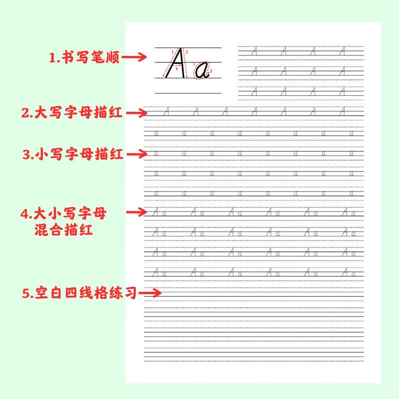 上海牛津版英语单词练习本小学一年级上下册教材配套词汇描红本 26英文字母描红本