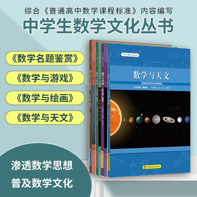 全套4册 中学生数学文化丛书套装 初等数学名题鉴赏+数学与天文+数学与游戏+数学与绘画  华东