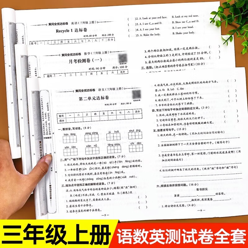 三年级试卷全优达标卷 全三册三年级上册下册试卷 数学语文英语配套部编人教版小学3年级上下同步练习达标卷 【三年级上册】英语