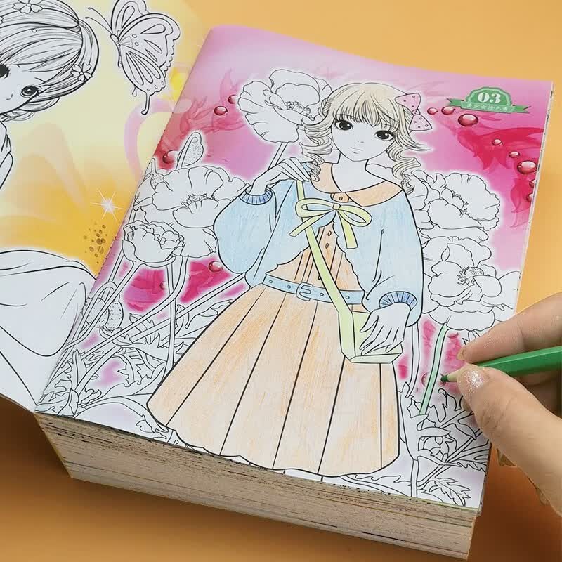 公主涂色书女孩画画本3-6-8岁幼儿园涂鸦填色绘本儿童图画绘画册 全6册美少女涂色秀共192页含24色彩铅