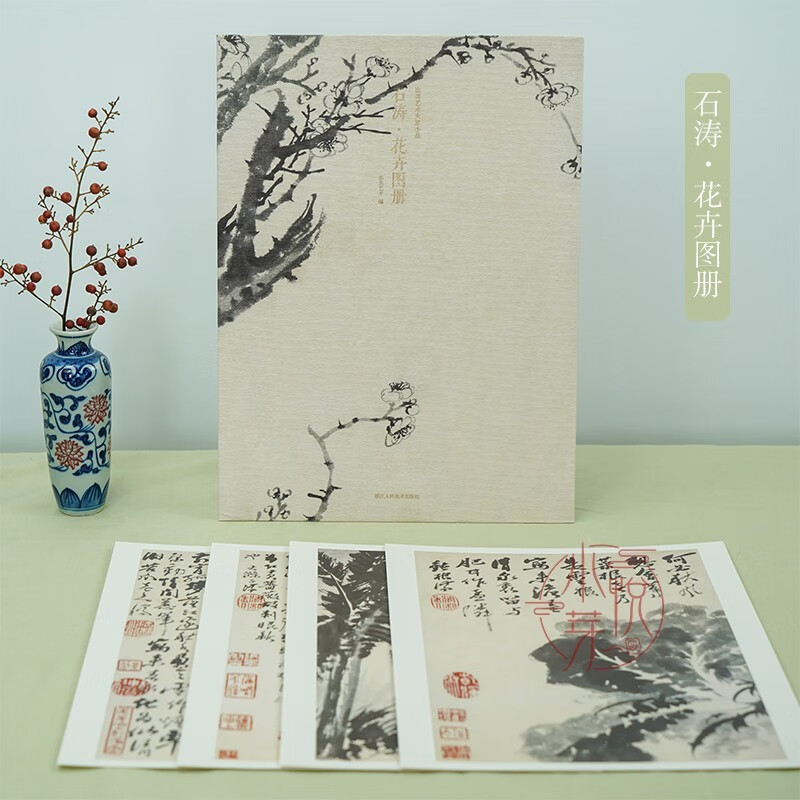 石涛花卉图册 甄选12帧清代绘画大师经典花卉画作品集 单片装帧高清还原可临摹鉴赏可装饰收藏花鸟画册页浙江人民美术出版社图书籍