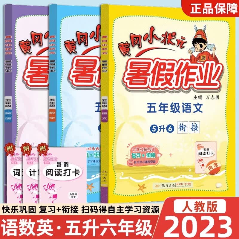 2023新黄冈小状元暑假作业五年级语文数学英语5年级下册升学上册5升6年级暑假衔接教材同步训练练习册人教版全国通用版 【五升六】语文+数学+英语人教版