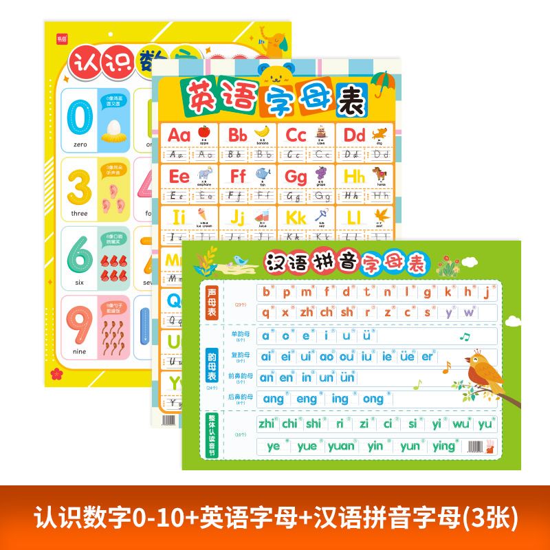 26个英文字母挂图教具数字有声挂图 认识英文字母+0-10+拼音【3张】