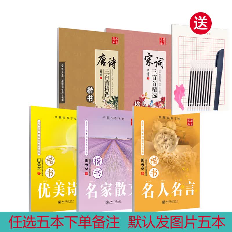 田英章书钢笔楷书字帖硬笔书法楷书速成唐诗宋词三百首千古名句成人大小学生正楷体华夏万卷女生字体临摹练字 田 楷书5本装(送1本1笔10芯1握