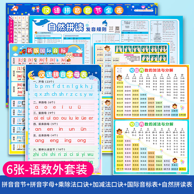自然拼读发音规则表48个英语字母音标有声早教挂图学习神器 语数外三科全能挂图套餐