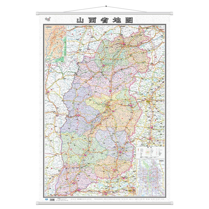 2023年 地图 中国地图分省系列 覆哑光膜 升级挂杆 办公室挂图 1.1米*0.8米 山西省地图