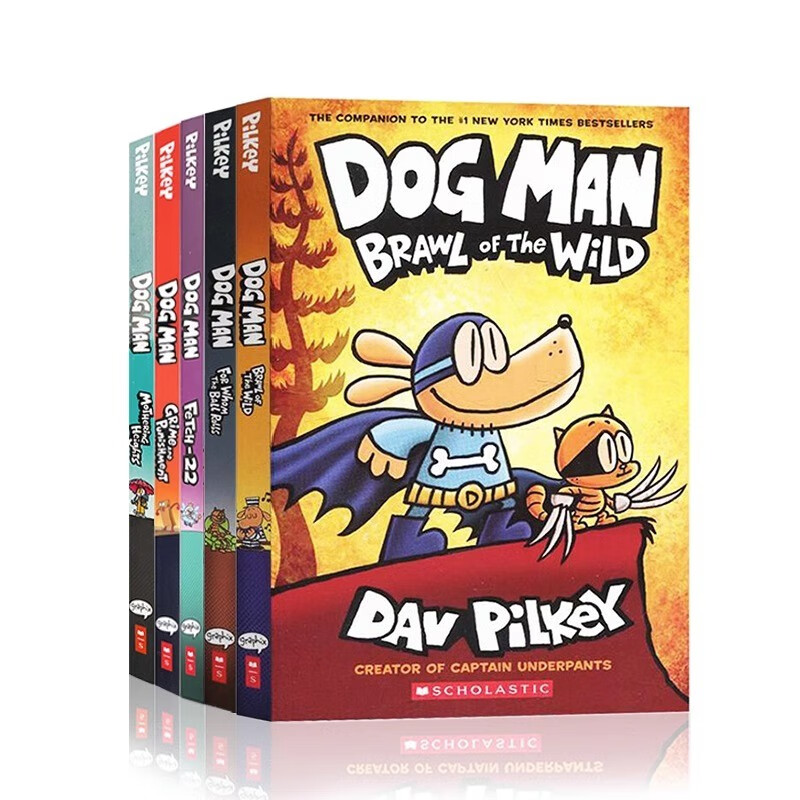 神探狗狗英文dog man英文原版神探狗狗漫画书全套1-10册dogman小学生课外阅读章节漫画趣味幽默故事书儿童图画内裤超人队长绘本 【畅读版5册】神探狗狗Dog Man 5册合集