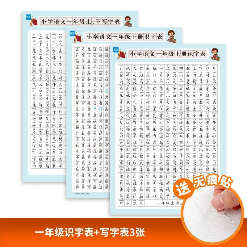 必背古诗词挂图一二年级识字唐诗背诵挂图 一年级识字+写字表3张