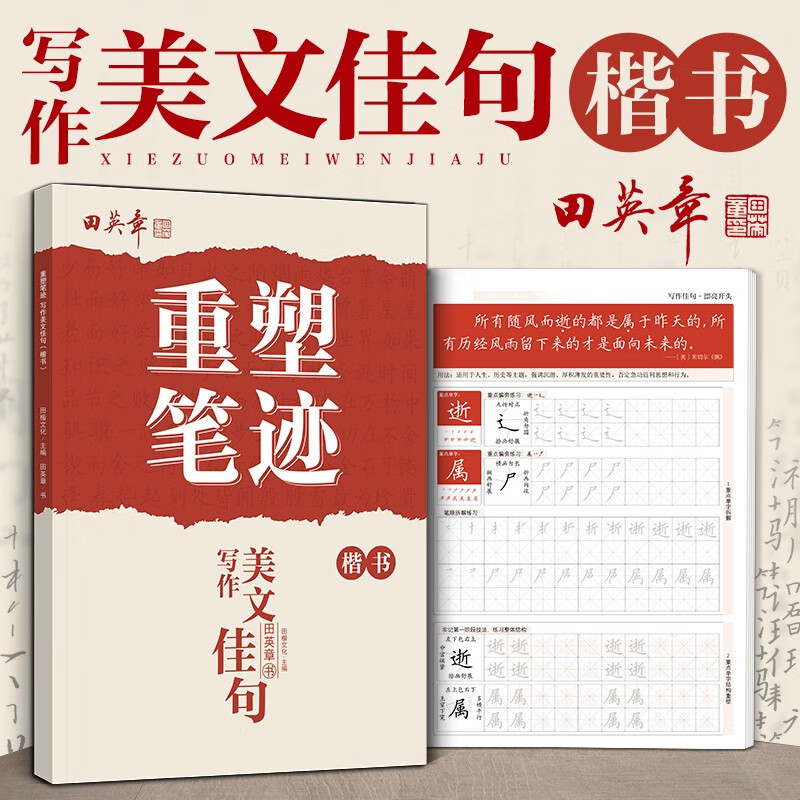 重塑笔迹楷书美文佳句字帖田英章楷书字帖高中生成人控笔训练字帖成年速成硬笔书法练字本笔画笔顺练字帖大学生女生漂亮字体 【楷书】写作美文佳句