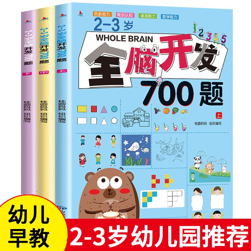 2-3岁全脑开发700题1000题45幼儿益智书籍思维专注力训练习册宝宝 【全3册】2-3岁全脑开发700题 无规格