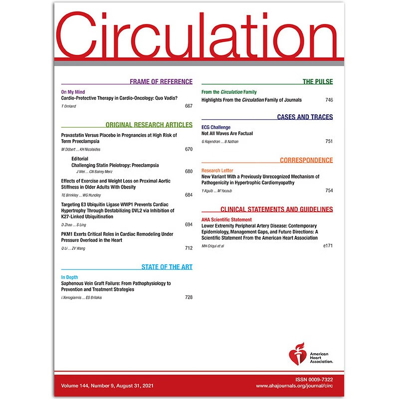 【单期可选】Circulation 循环 2020年月 美国心血管疾病医学杂志 2021年8月31日刊