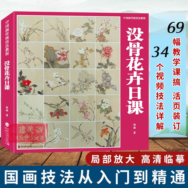 中国画传统技法教程【多规格】写意花鸟画日课+山水画日课+青绿山水画日课+没骨蔬果日课+没骨花卉日课+没骨竹子 国画山水画 没骨花卉日课