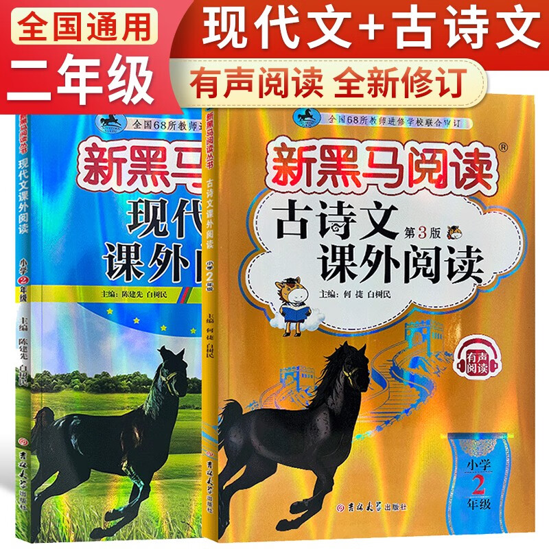 套装2册 2024版新黑马阅读 语文二年级现代文课外阅读+古诗文课外阅读 二年级语文阅读训练课外阅读辅导书