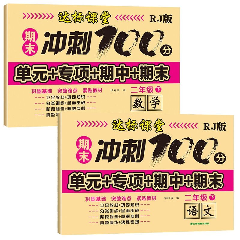 二年级下册试卷语文数学全套共2册人教版 课堂达标名师教你冲刺期末100分单元卷专项卷期中期末测试卷 人教部编版语文数学同步练习册小学卷子资料
