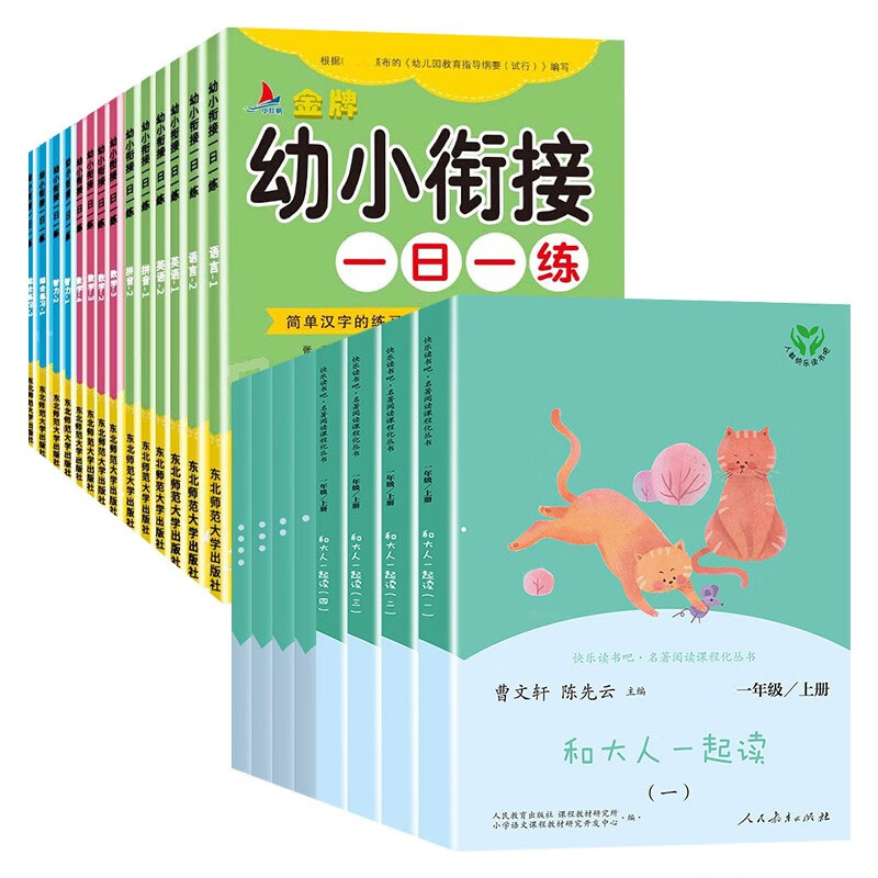儿童课外读物22册:快乐读书吧一年级 和大人一起读+读读童谣和儿歌+金牌幼小衔接一日一练