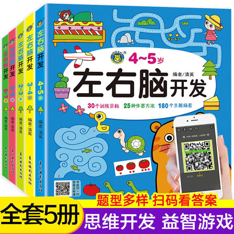左右脑开发书 幼儿童早教启蒙全脑思维逻辑训练2-3-4-5-6-7岁 左右脑开发全套5册