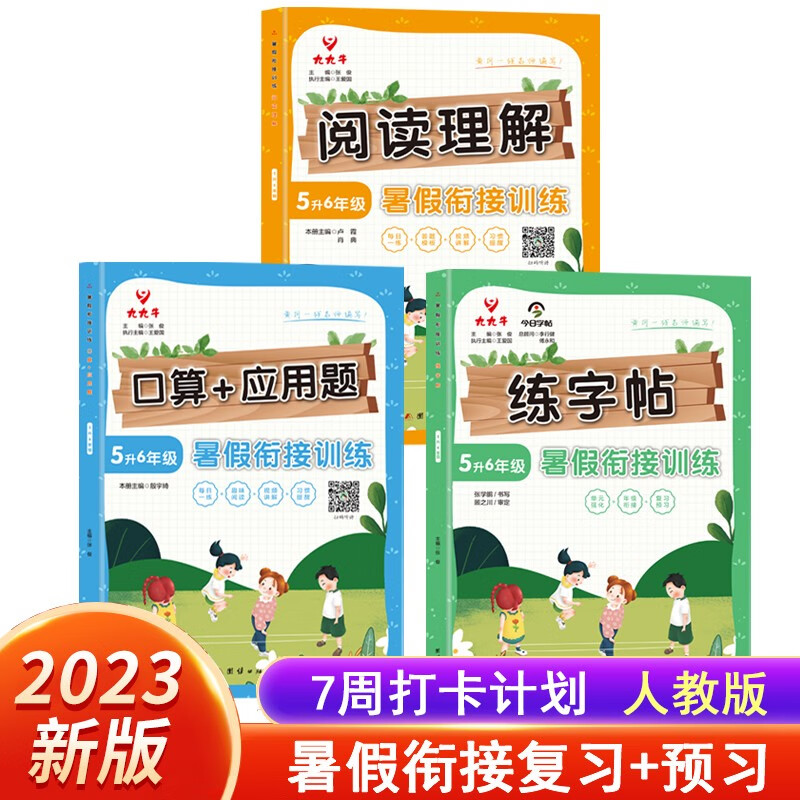 五年级暑假作业人教版衔接五升六上下册字帖+阅读理解+口算应用题黄冈