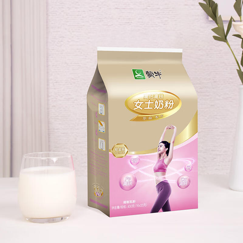 蒙牛（MENGNIU） 铂金装女士多维高钙高铁营养奶粉400g/袋 成人奶粉 3袋【400g*3】,买饭粒