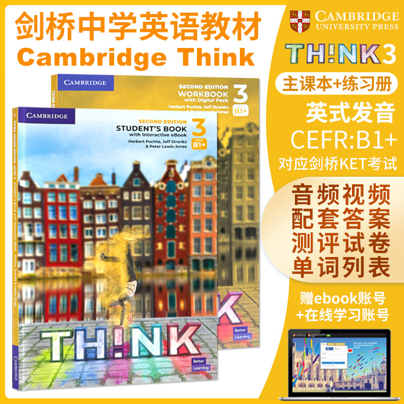 原版进口 新版Think教材 剑桥英语 Cambridge Think 第二版 Starter 1 2 3 4 5级 新思维剑桥KET/PET考试教辅 新版Think 3级（书+册）