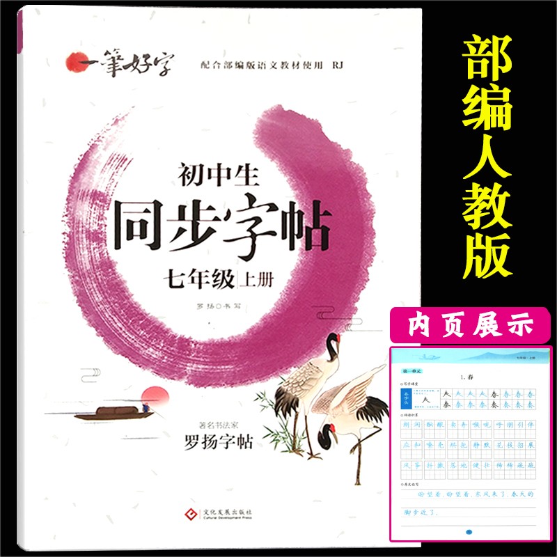 初中生字帖七年级上册同步语文教材人教版部编 罗扬字帖练字 一笔好字铅笔练字本钢笔练字帖 字帖楷书初一