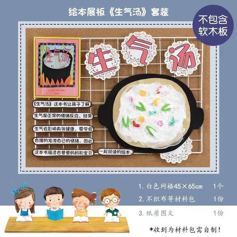 幼儿园图书区材料阅读角布置装饰好书墙贴教室墙纸文化环创 浅黄色 事展板生气汤) 中