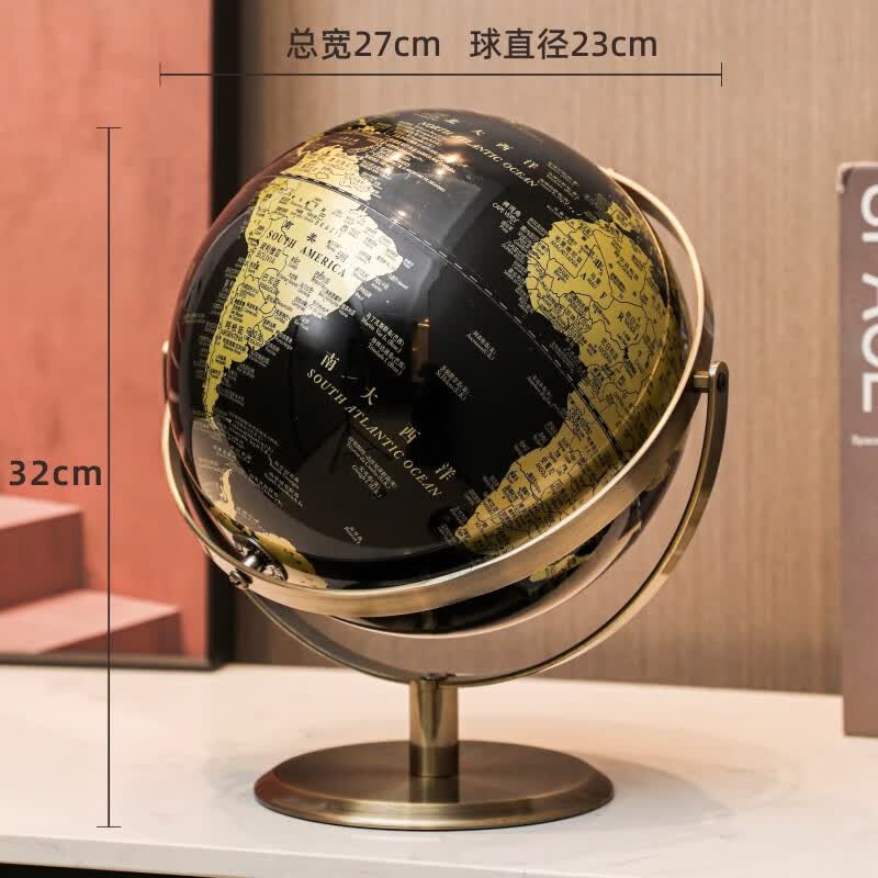 现代轻奢高档地球仪摆件金属简约客厅酒柜办公室书房桌面家居饰品 (中英文双语版)黑金地球仪高款 大号