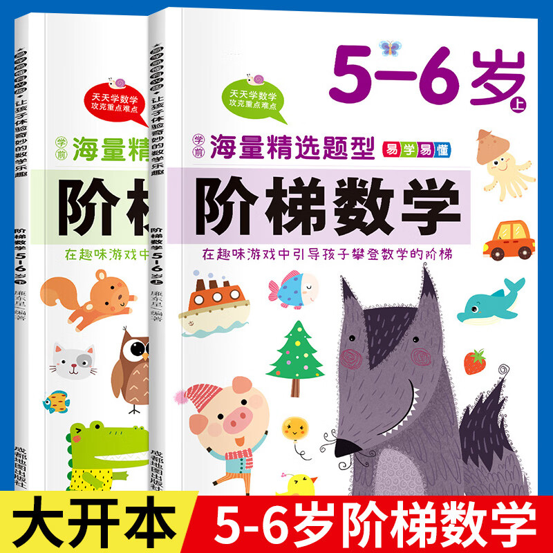 儿童阶梯数学练习题2-3-4-5-6岁幼儿园宝宝小中大班教材教具数学启蒙思维训练幼儿蒙氏数学学龄前小孩实战练习册幼小衔接学前班 阶梯数学5-6岁 全2册