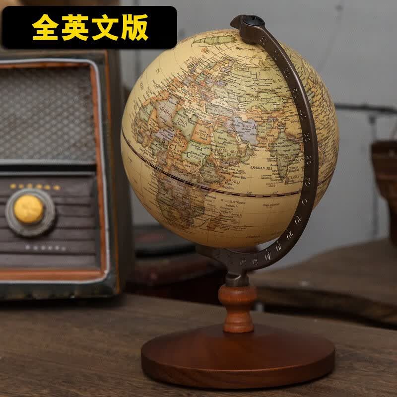 美式迷你复古地球仪摆件办公室客厅办公桌英文小号轻奢高档装饰品 迷你英文版直径14cm(台湾产)