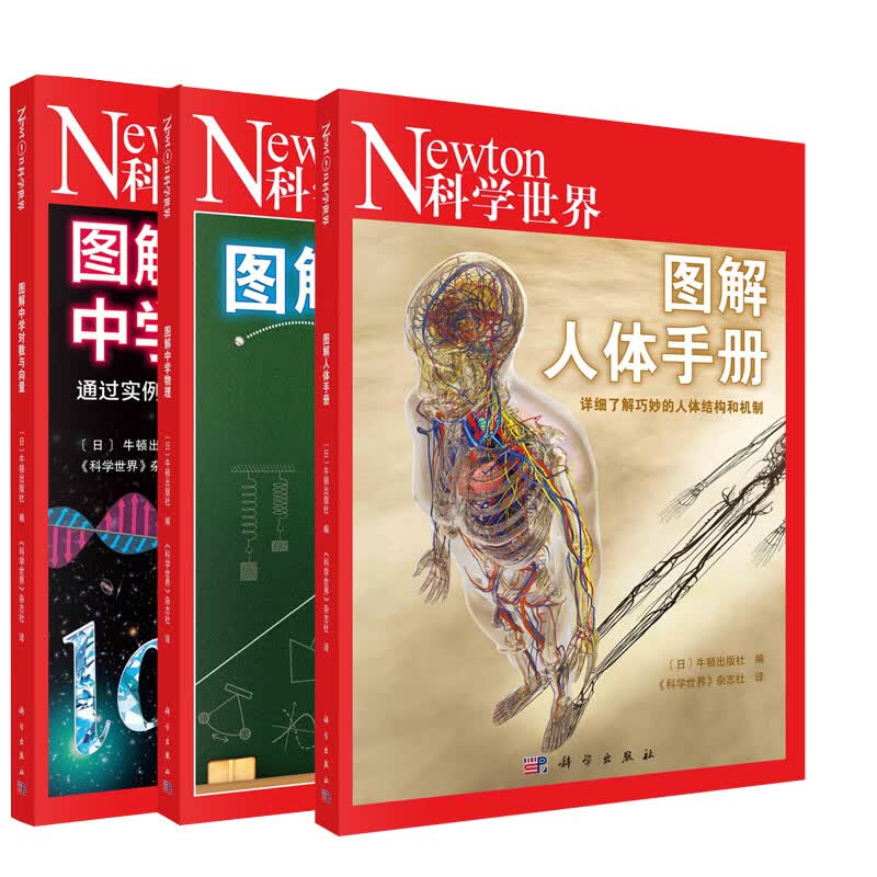 【全3册】图解中学物理+图解中学对数与向量+图解人体手册  科学世界杂志社力与运动气体与热波电与磁原子与光物理知识书籍