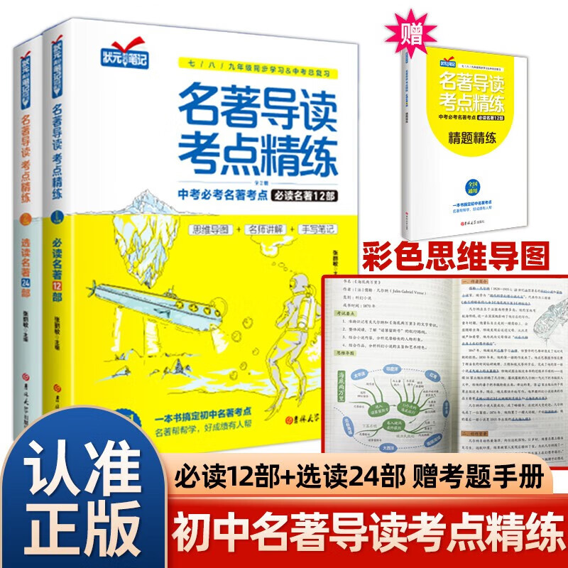 【赠练习册】名著导读考点精练初中中考初中生必读四大名著导读七八九年级朝花夕拾水浒传艾青诗选十二本 【2册】名著导读考点精练12+24部【赠练习册】 无规格