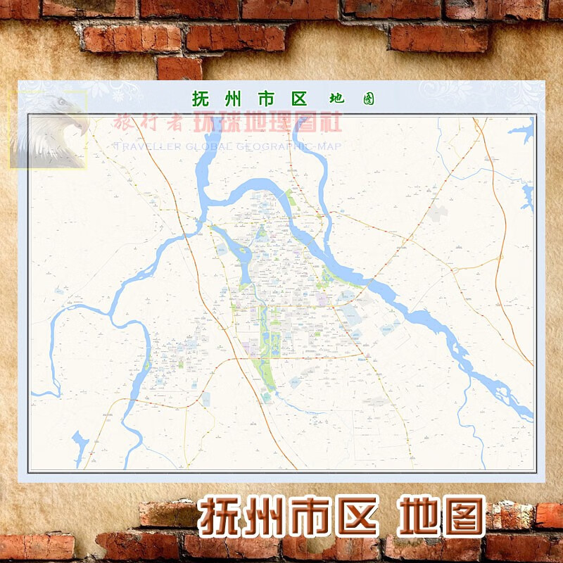 超大巨幅 抚州市区地图墙贴定做 城市城区海报2023新版装饰画芯 抚州市区地图 防水化纤油画布123*160（巨大、推荐）单幅张贴