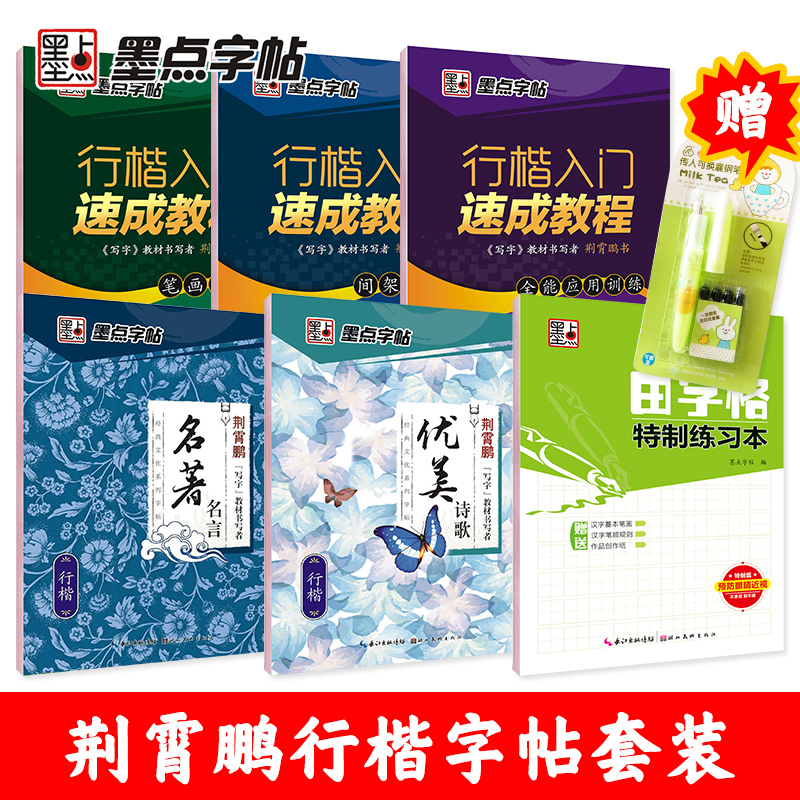 墨点字帖 字帖成人楷书钢笔字帖硬笔书法字帖小楷字帖：行楷入门+名著名言+优美诗歌（套装共6册+钢笔）