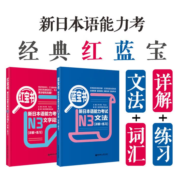 【现货】日语n3红蓝宝书 红 宝书n3文字词汇 蓝宝书文法句型新 日本语能力考试N3单词文字