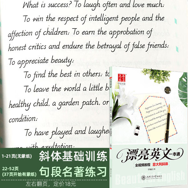 高中大学生四级圆体花体意大利斜体手写印刷体英文英语练字帖 意大利斜体一本（字体如图）