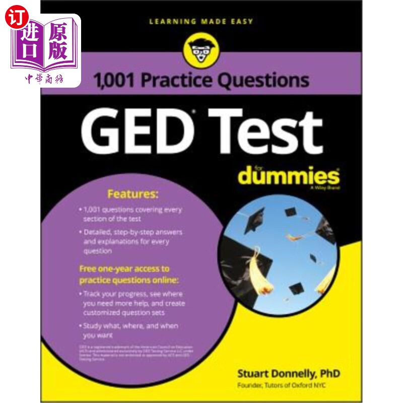 海外直订GED Test: 1,001 Practice Questions for Dummies GED考试：1001道假人练习题