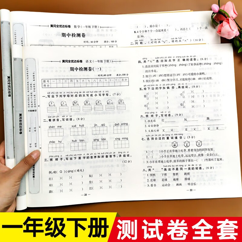 一年级试卷全优达标卷 一年级上册下册语文数学试卷 部编人教版 全套2本 小学一年级上册下册同步练习册单元期末检测卷 【一年级下册】语文