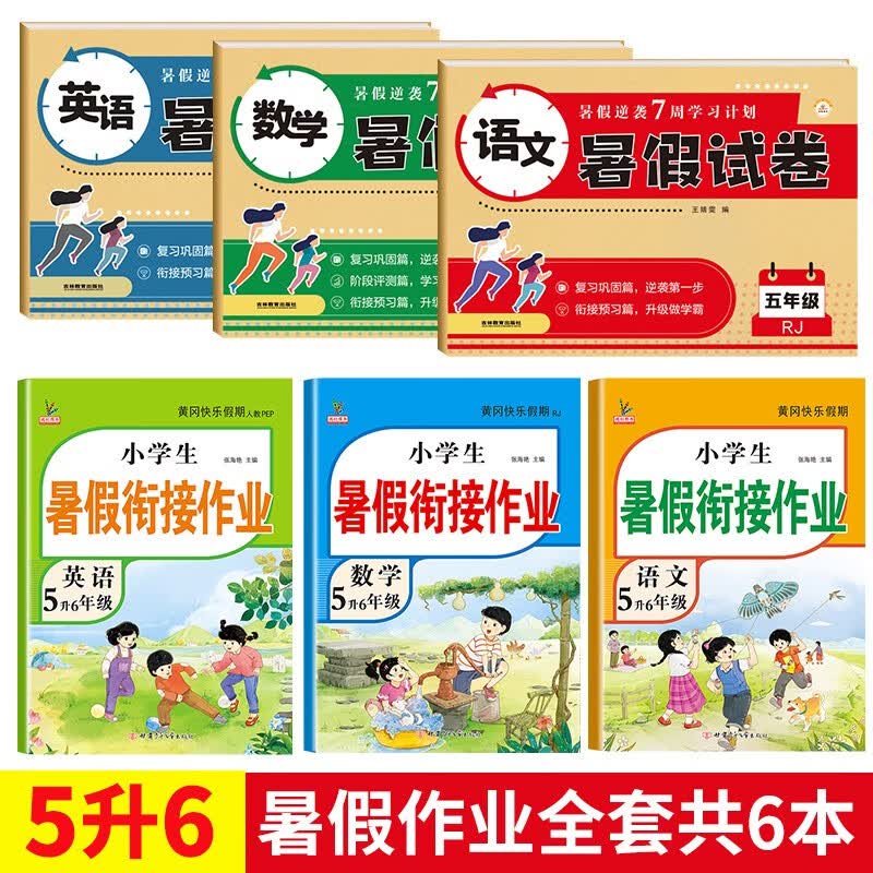 五年级下册期末试卷 暑假作业五升六人教版语文数学英语5年级下册期末冲刺100分测试卷期末复习真题卷暑假衔接作业 六本装：暑假作业+暑假试卷 五年级下册系列·人教版