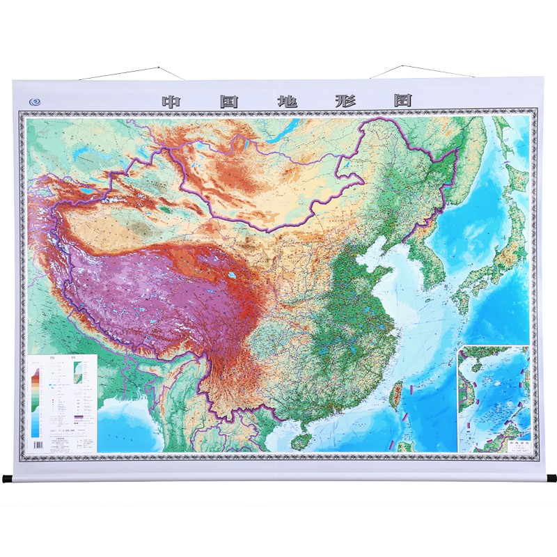 2022年 中国地形图 世界地形图 卷轴版挂图 约2米*1.5米 中国地形图