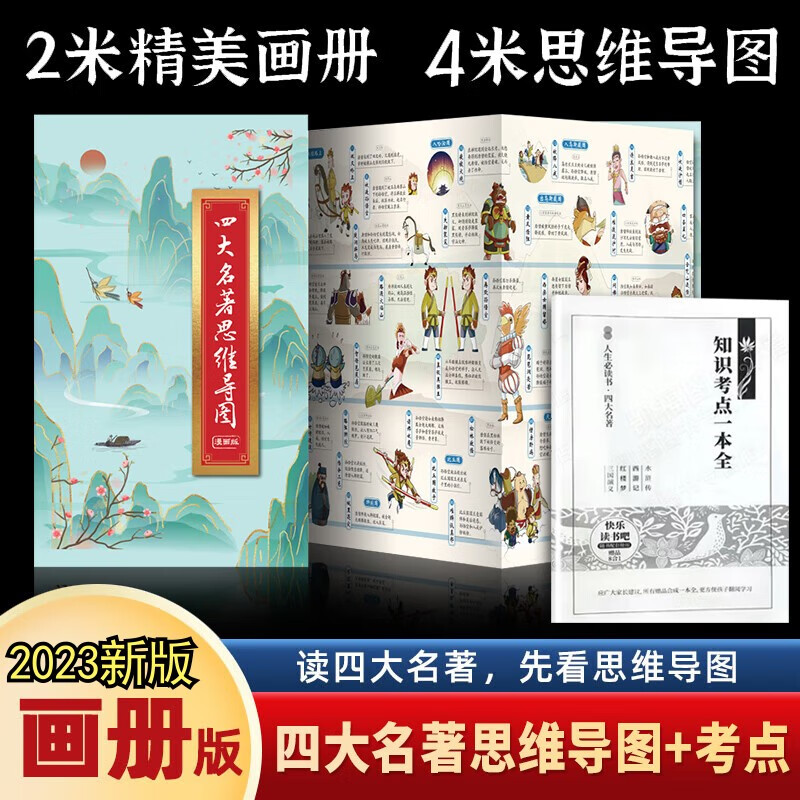 2023新版四大名著思维导图知识点画册漫画版原著版小学生，初中，高中三海经/唐诗三百首/小学生古诗词/中国帝王简史/环游世界思维导图漫画版折页挂图2米画册4米人物关系图有1一分钟了解中国历史串读小学