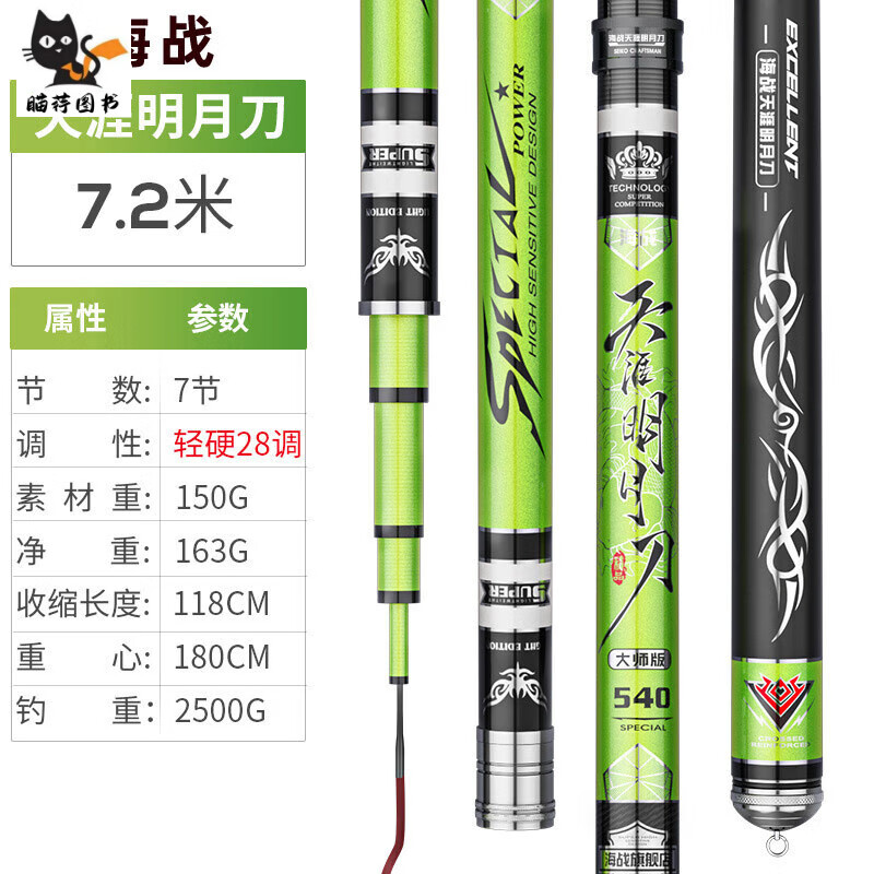 海战天涯明月刀钓鱼竿手竿超轻超硬28调19调台钓杆鲫鱼竿渔具品牌 轻硬28调7.2米仅150克
