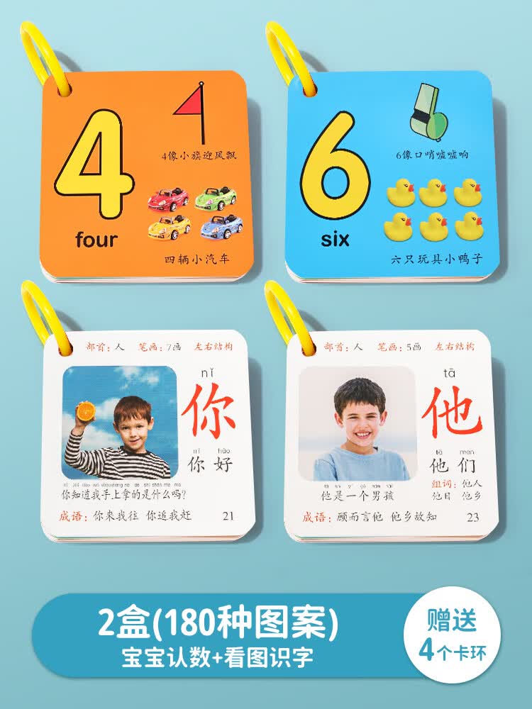 幼儿童识字动物卡片早教启蒙书认知看图识物宝宝认字数学益智玩具 浅蓝色