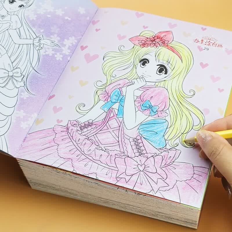 公主涂色书女孩画画本3-6-8岁幼儿园涂鸦填色绘本儿童图画绘画册 全6册公主涂色共192页无画笔
