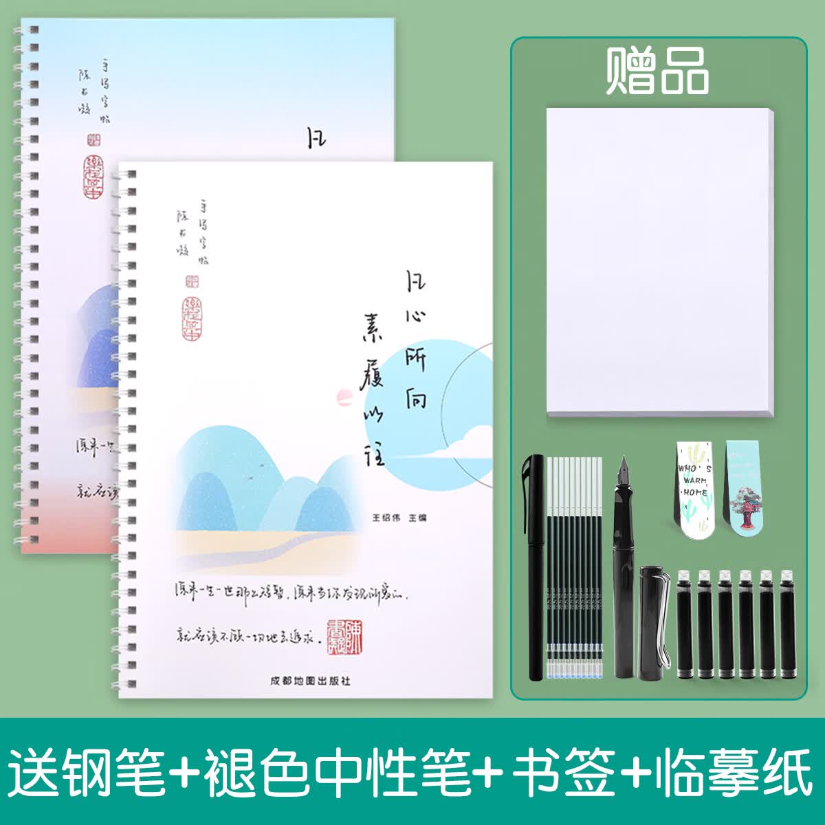 鲸落体字帖女生字体漂亮练字成年行书练字帖大学生男凹槽连笔字陈 2本装[凹槽+临摹]