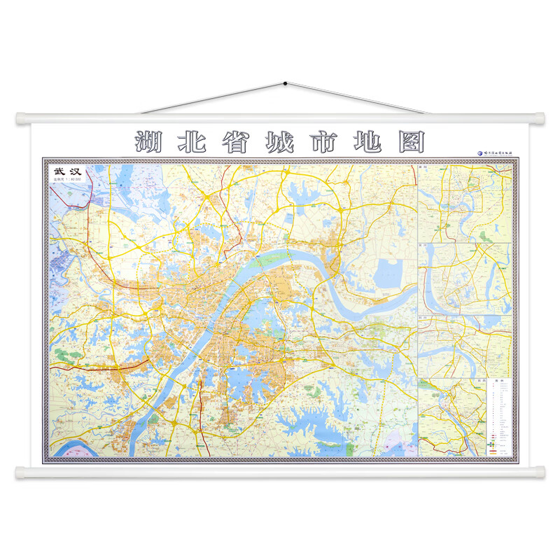 2022新版 武汉市地图挂图 1.4米*1米湖北省地图挂图 带荆州 宜昌 黄冈城市 交通地图 详细到乡镇村 武汉城区