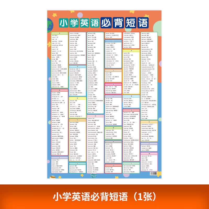 小升初分类基础核心单词大全挂图纸 小学英语必背短语挂图（1张）